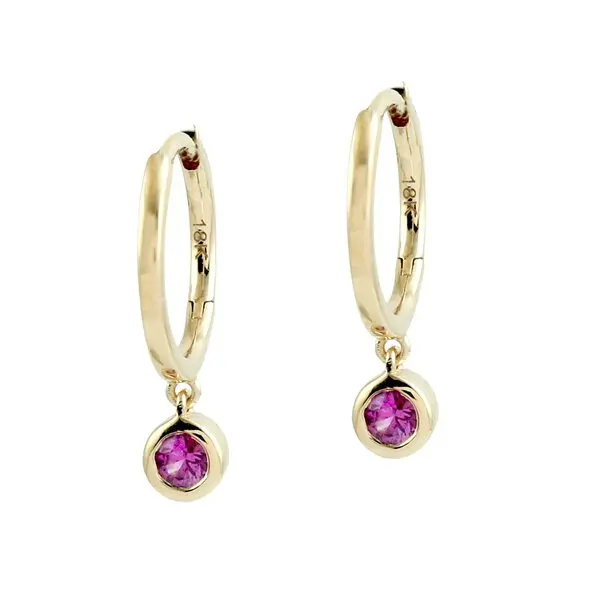 ARTISAN Pink / Gold Pink Sapphire Bezel Drop Hoop Earrings In 18k Yellow Gold - Pink/gold