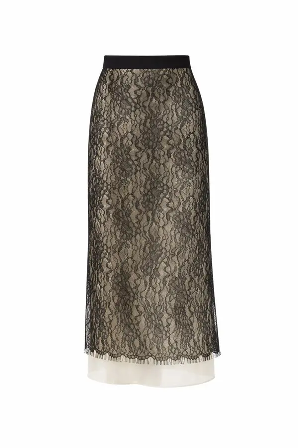 EXQUISE Tulle Lace Midi Brian Skirt – Black
