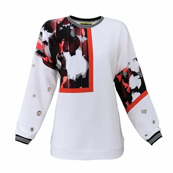 LALIPOP DESIGN Sweatshirt With Eyelet Details & Abstract Camo Print - White