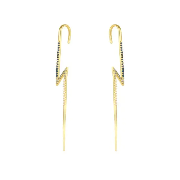 SPERO LONDON True Lightning Gemstones Sterling Silver Bolt Ear Crawler Pair - Gold