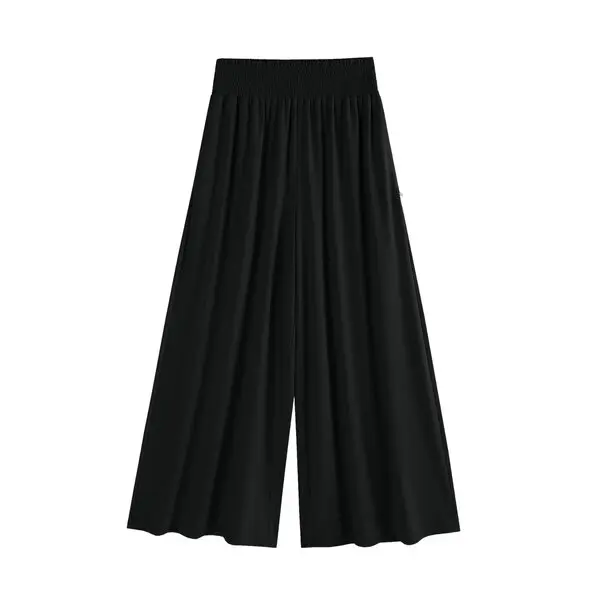 SUPESU Black / Blue / Grey Waist Slimming Ankle Pants, Wide Leg - Black/blue/grey