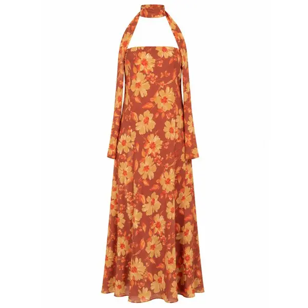 Mind Traveler Sara Brown And Floral Dress - Orange