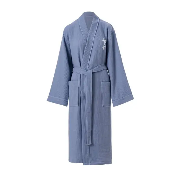 KM HOME COLLECTION Starfish Embroidery Waffle Bathrobe - Blue