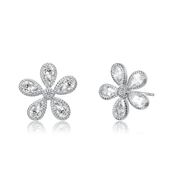 GENEVIVE Rachel Glauber Gold Plated With Cubic Zirconia Blooming Flower Stud Earrings - White