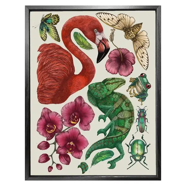 EMILY CARTER Antique Tropical Flora & Fauna Cream Fine Art Print A4 - White