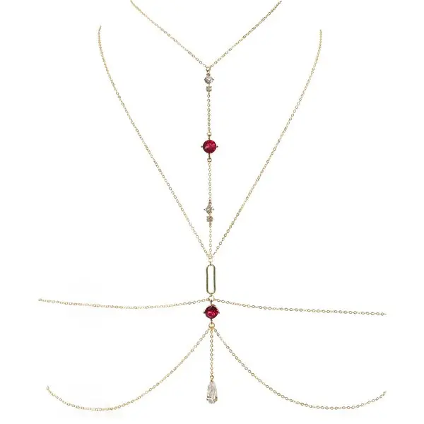 STUDIO BALOGE Red / Gold Lumina Drama Body Chain In Rouge Bordeau - Red/gold