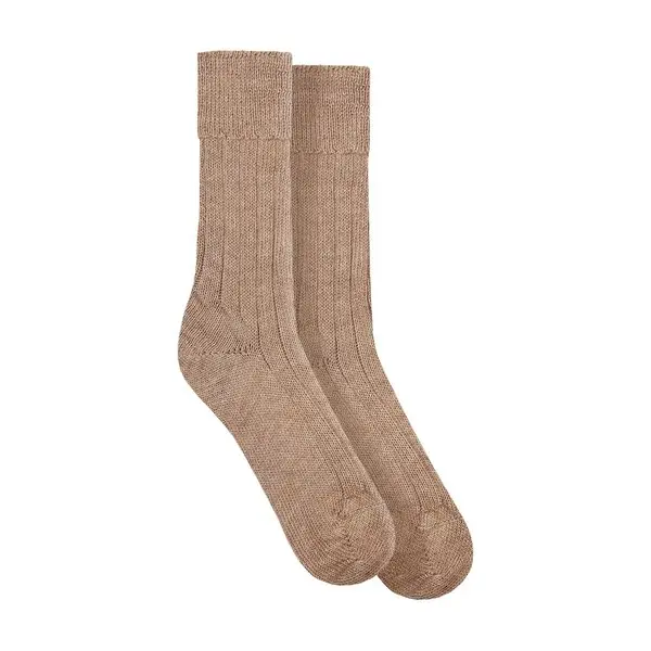 PAUL JAMES KNITWEAR Alpaca Kenilworth Lounge Socks Fawn - Gold