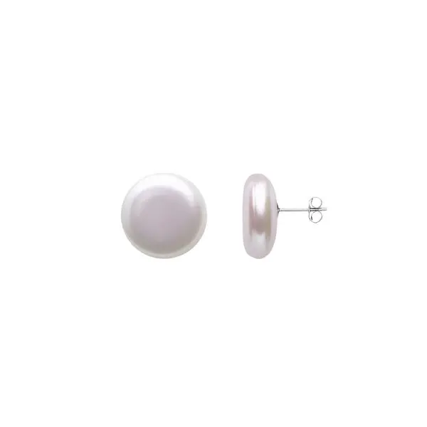 ORA PEARLS Silver / White Coin Pearl Stud Earrings Sterling Silver - Silver/white