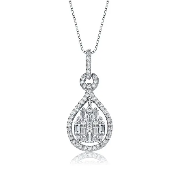 GENEVIVE Rachel Glauber Gold Plated Cubic Zirconia Door Knocker Love Knot Pendant Necklace - White