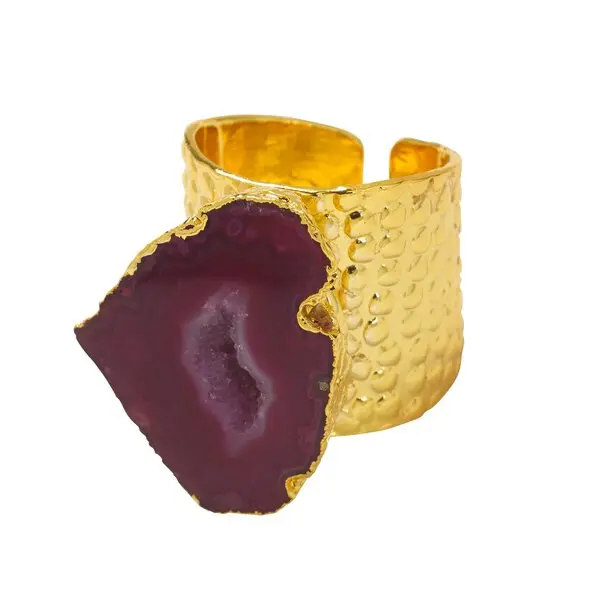 YAA YAA LONDON Raspberry Mega Gemstone Gold Statet Ring - Red