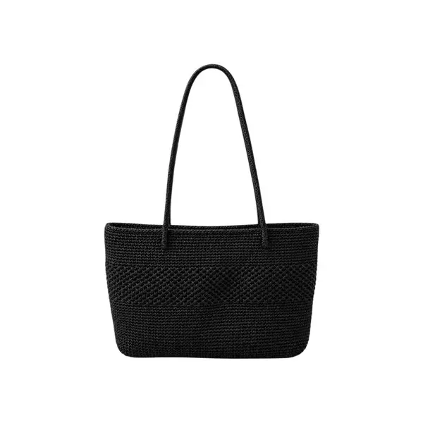 SPRINGMOONATELIER Luxury Handmade Natural Woven Bag – Large Boho Beach And Everyday Shopping Bag - Black
