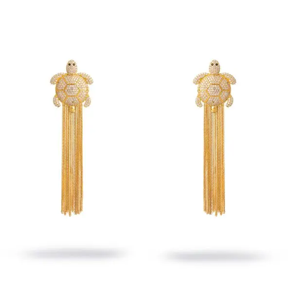 EBRU JEWELRY Diamond Turtle Chunky Tassel Earrings - Gold