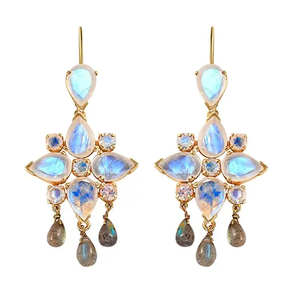 EMMA CHAPMAN JEWELS White / Grey Moonstone Labradorite Dangle Earrings - White/grey