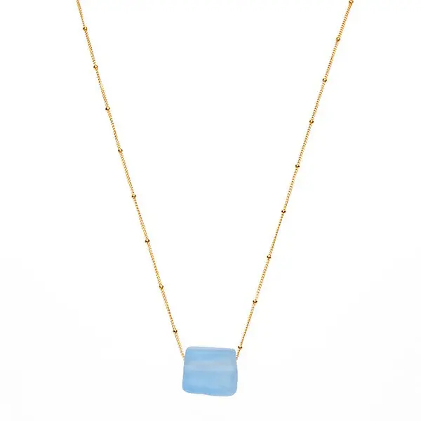 SMART GLASS JEWELRY Recycled Sake Bottle Cube Necklace Gold Fill Periwinkle - Yellow