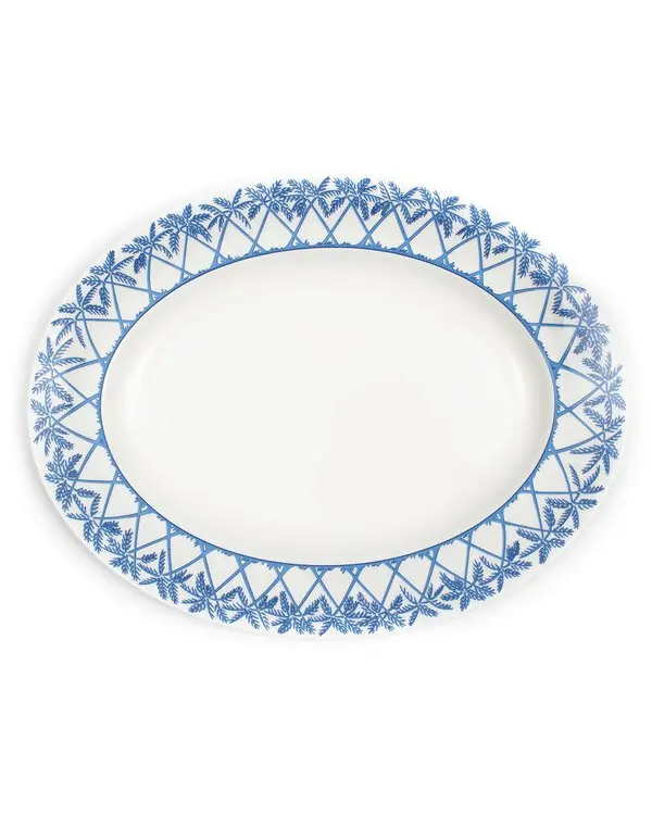 PINK HOUSE Fine Bone China Oval Serving Platter Palms - Blue