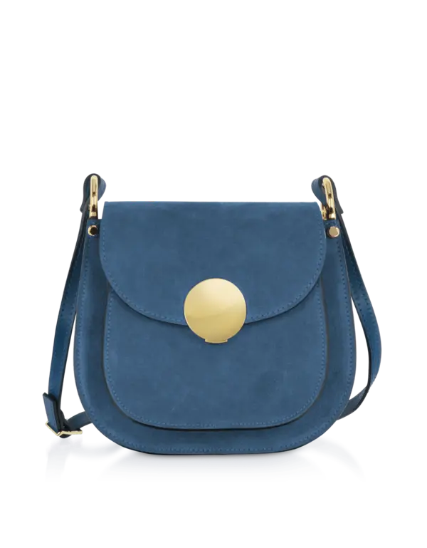 LE PARMENTIER Agave Suede & Smooth Leather Shoulder Bag - Blue