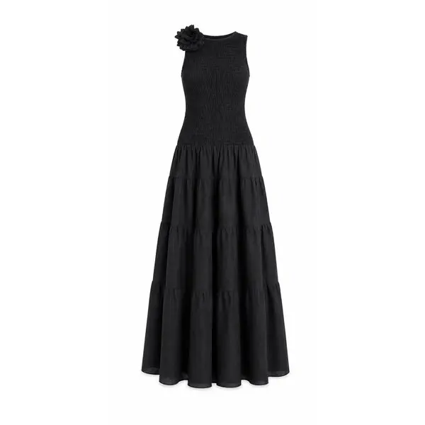 MARIELĒ Valentina Linen Maxi Dress With Flower Detail