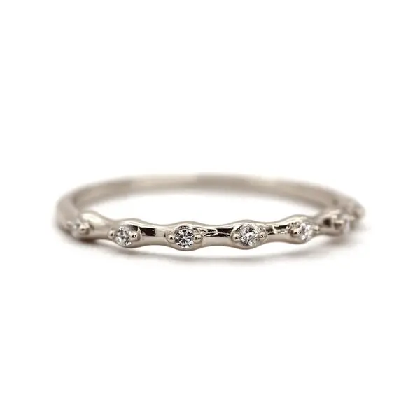 VICSTONENYC FINE JEWELRY Unique Eternity Diamond Settings Hammered Textured Gold Ring - White
