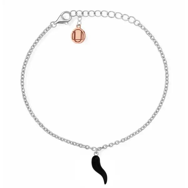 UNALOE Silver / Black Sterling Silver Horn Charm Black Chain Bracelet – Elegant Symbolic Jewelry - Silver/black