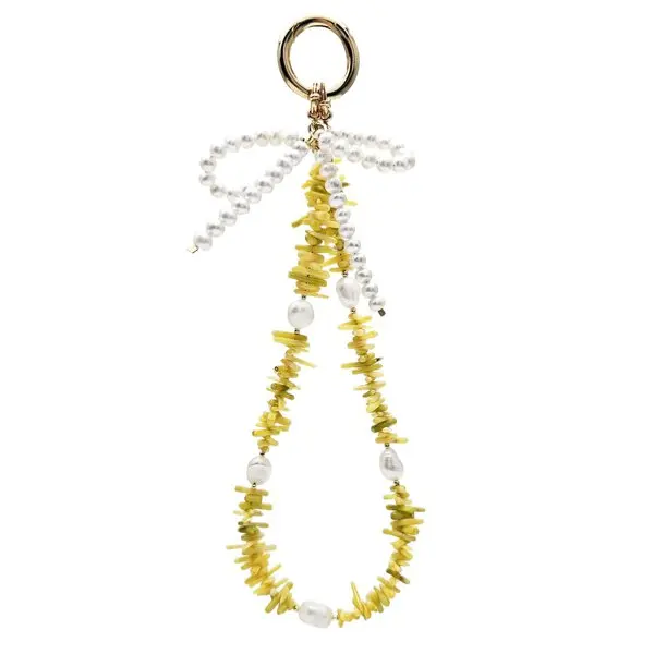 FARRA Bamboo Coral With Bowknot Freshwater Pearl Bag Charm - Yellow