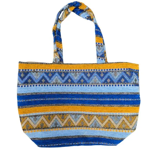 BERBER LEATHER Blue / Yellow The Nador Large Expandable Fabric Tote In Blue & Yellow - Blue/yellow
