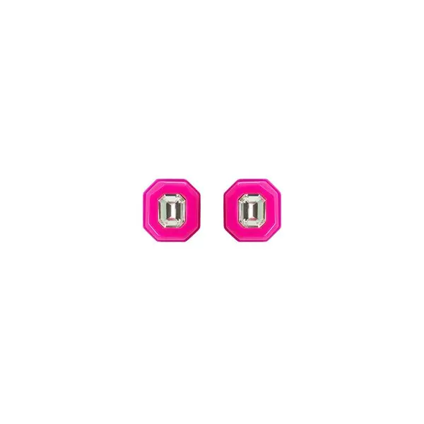 GISSA BICALHO Handmade Acrylic Earring Short Stone Octagonal - Pink