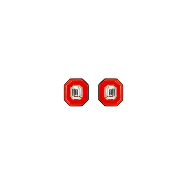 GISSA BICALHO Handmade Acrylic Earring Short Stone Octagonal - Red
