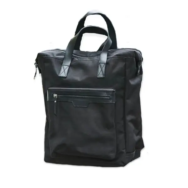 VIDA VIDA Leather Trim Top Zip Backpack - Black