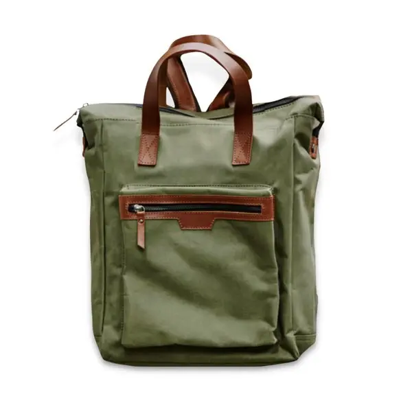 VIDA VIDA Leather Trim Top Zip Backpack - Green