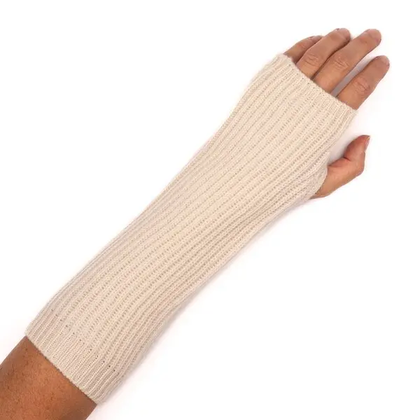 BEL CASHMERE Ribbed Cashmere Mittens Ivory - White