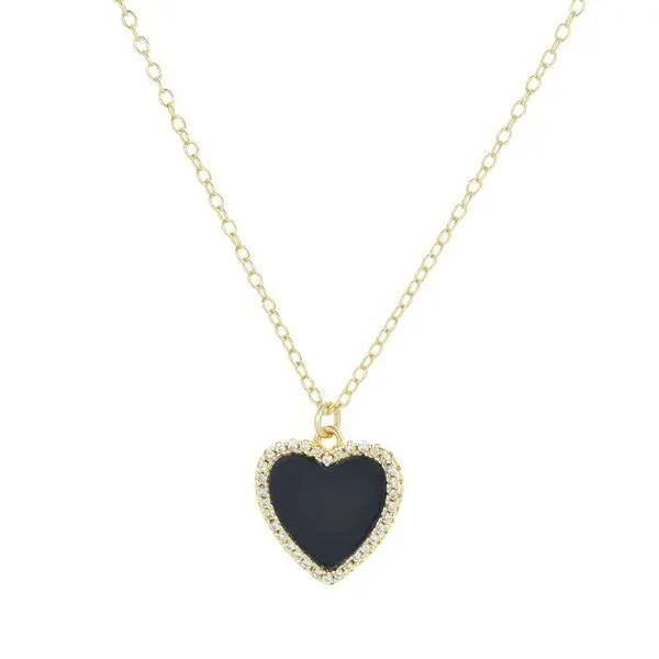 KAMARIA Onyx Heart Necklace With Crystals - Black