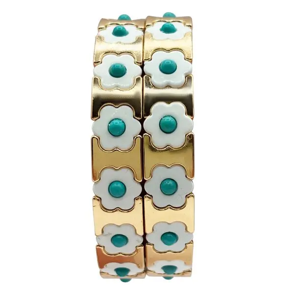 MICHAEL NASH JEWELRY Mirella Turquoise, White, And Gold Enamel Two-strand Elasticized Bracelets - Blue/white/yellow