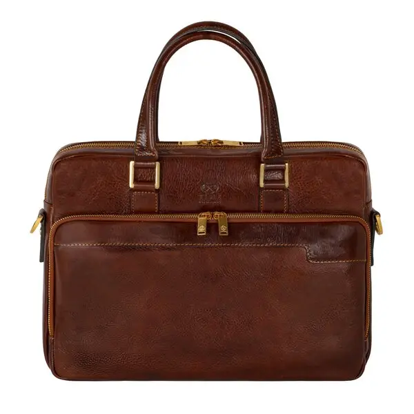 TIME RESISTANCE Leather Briefcase Laptop Bag Orlando - Brown