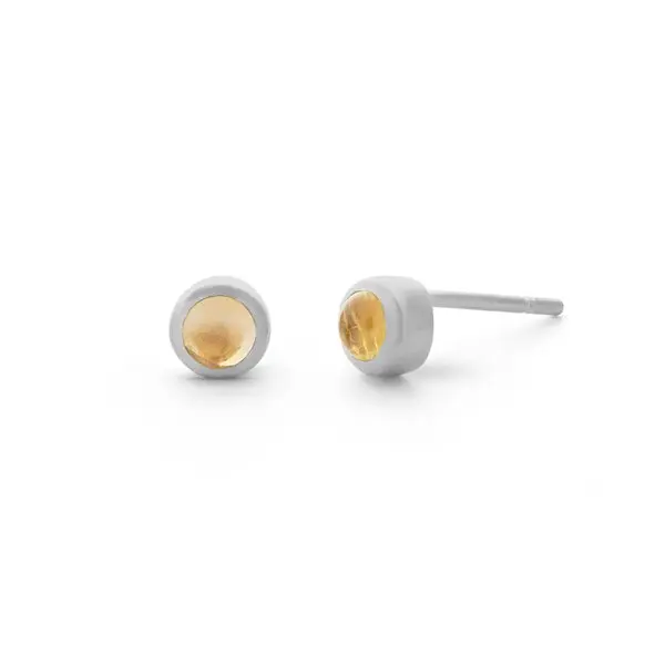 NELLOU JEWELLERY Citrine Mini Gem Dot November Birthstone Stud Earrings Sterling - Silver
