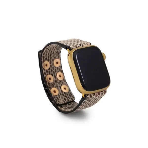 Saachi Leather Scale Apple Beige Watch Band - Brown