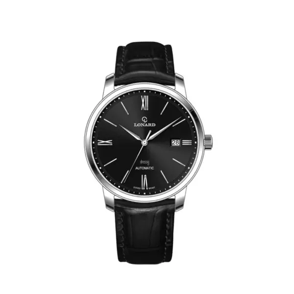 LONARD WATCHES Dressy Ebony Sellita Sw Automatic Movet Swiss Exposed Case Back - Black