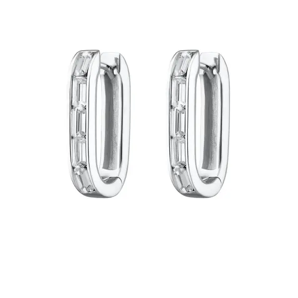 SCREAM PRETTY Oval Baguette Hoop Earrings With Clear Stones - Silver