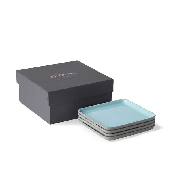 Esma Dereboy Neutrals / Square Bread Plate Set Of Four Rock Aqua Colour - Blue