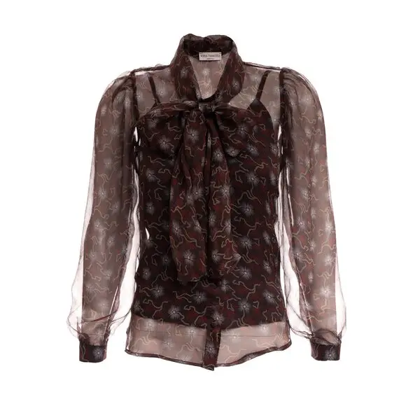 SOFIA TSERETELI Chocolate Patterned Silk Shirt - Brown