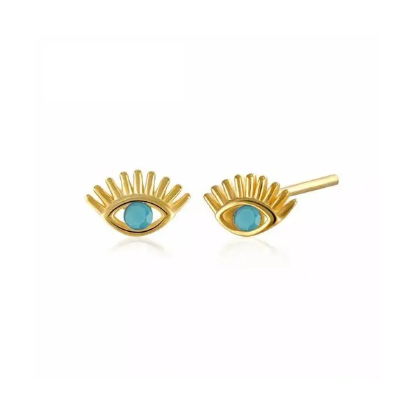 SPERO LONDON Turquoise Bleu Eye Stud Earring Sterling Silver - Gold