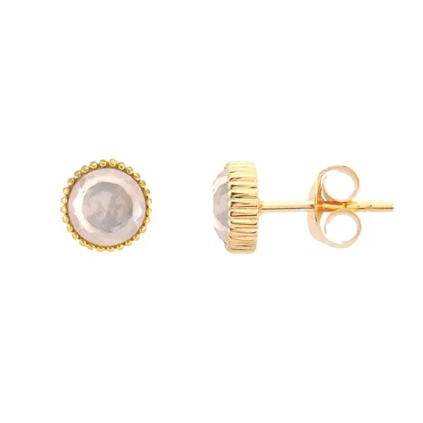 AUREE JEWELLERY Gold / Pink Barcelona October Birthstone Stud Earrings Rose Quartz - Gold/pink