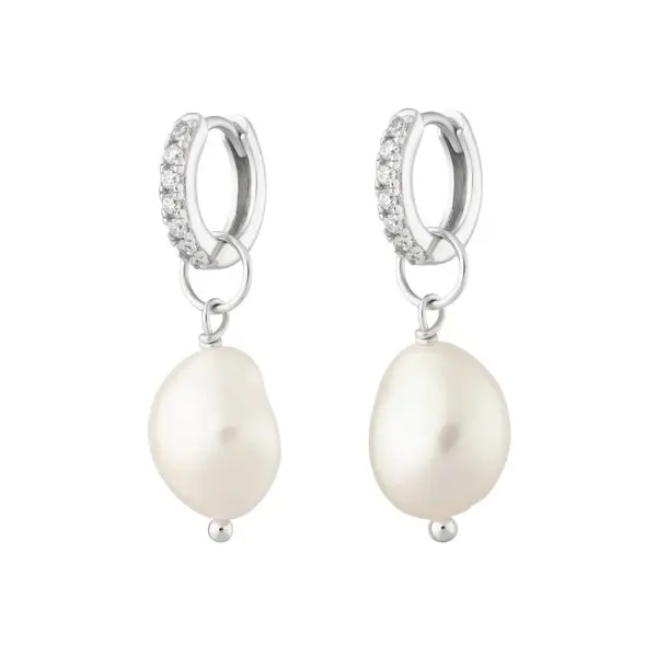SCREAM PRETTY Sparkle Huggie Earrings With Baroque Pearls - Silver