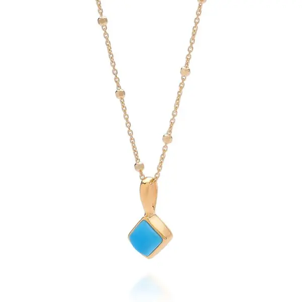 NELLOU JEWELLERY Diamond Turquoise Birthstone Necklace December Gold Plated Sterling Silver - Blue