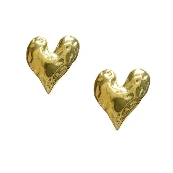 MAISON DE GALA Hammered Heart Stud Earrings - Gold
