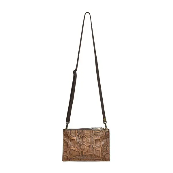 OWEN BARRY Leather Crossbody Clutch Bag Caramel Reptile Thermus - Brown