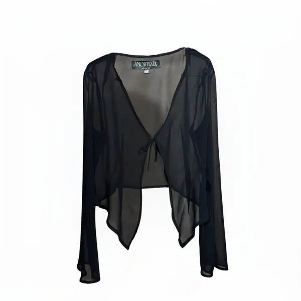 AMORTIZIA Arsenic Blouse Sheer Flowy Long Sleeve Top - Black