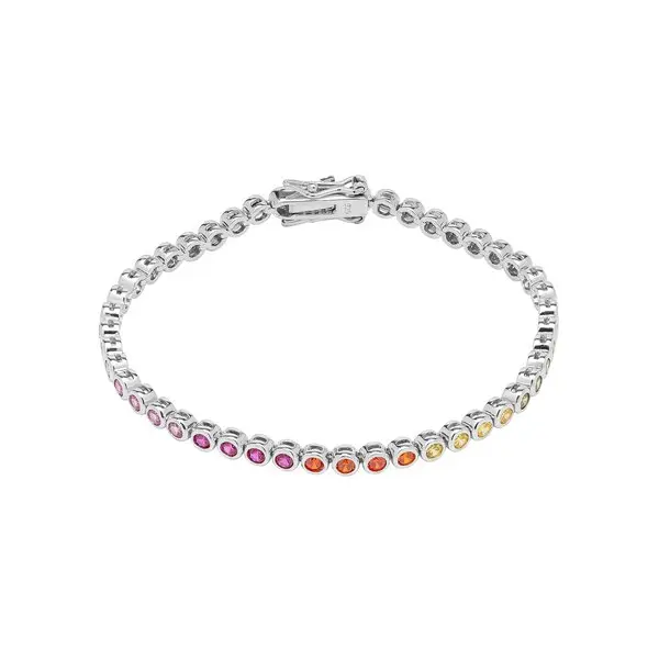 SPERO LONDON Sterling Silver Large Multicolour Bezel Tennis Bracelet - Gray