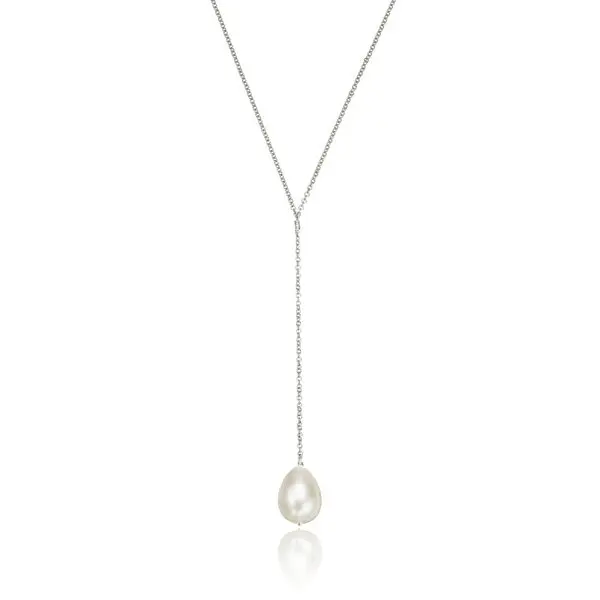 LILY & ROO Sterling Large Pearl Drop Lariat Necklace - Silver