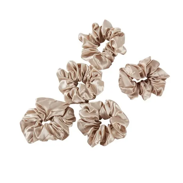 SOFT STROKES SILK Neutrals Pure Mulberry Silk French Scrunchie Set Of Five In Beige - Beige/purple