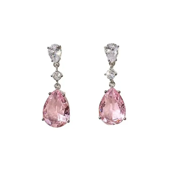 CHANEL JOAN ELKAYAM Pink Crystal Drop Dangle Earrings - Silver